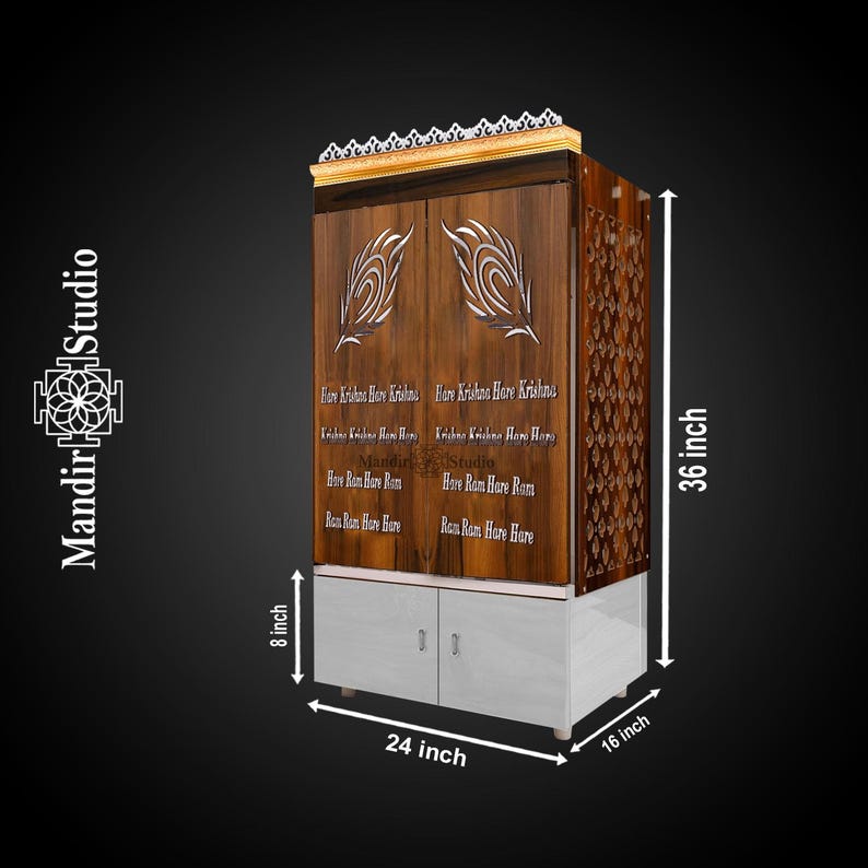 Walnut Wooden Temple With Doors: Pooja Mandir for Home - Etsy