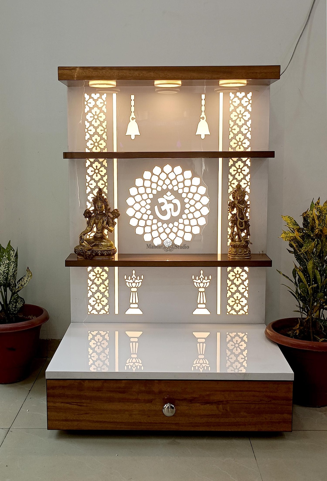 Glossy White Wooden Mandir With Lights, Home Pooja Room - Etsy