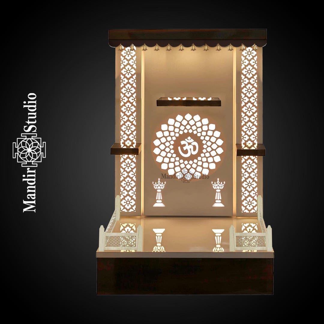 Templestudio Presents Wooden Mandir in Glossy White Color With LED ...