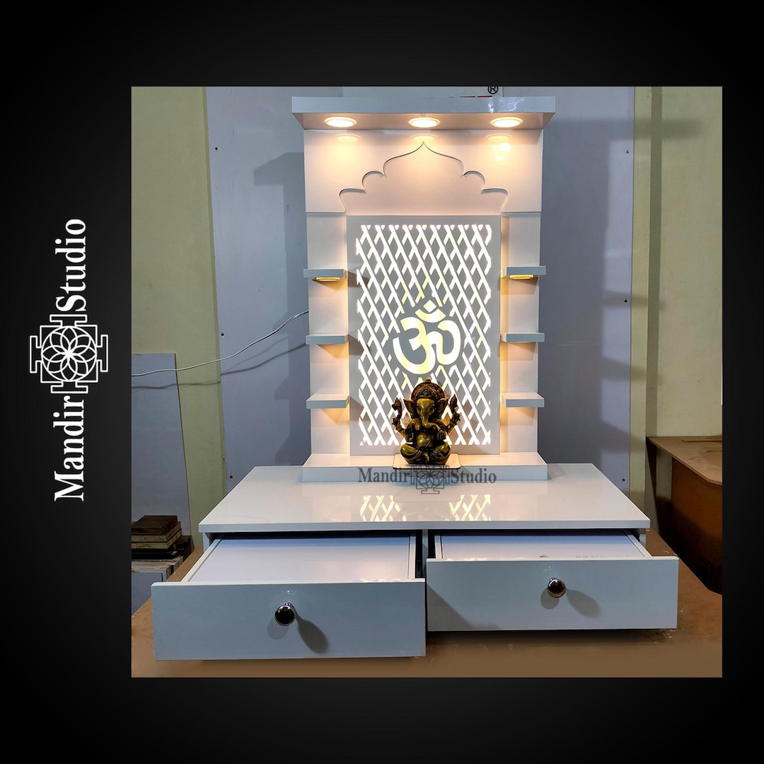White Mandir With LED Light Pooja Mandir for Home and Office - Etsy ...