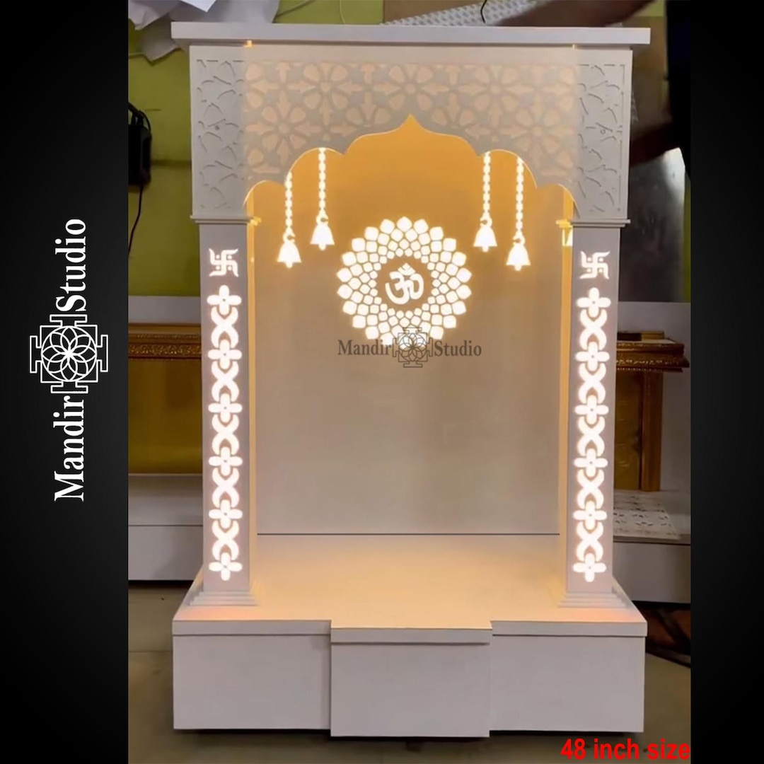 Templestudio Presents Wooden Mandir in Glossy White Color With LED ...