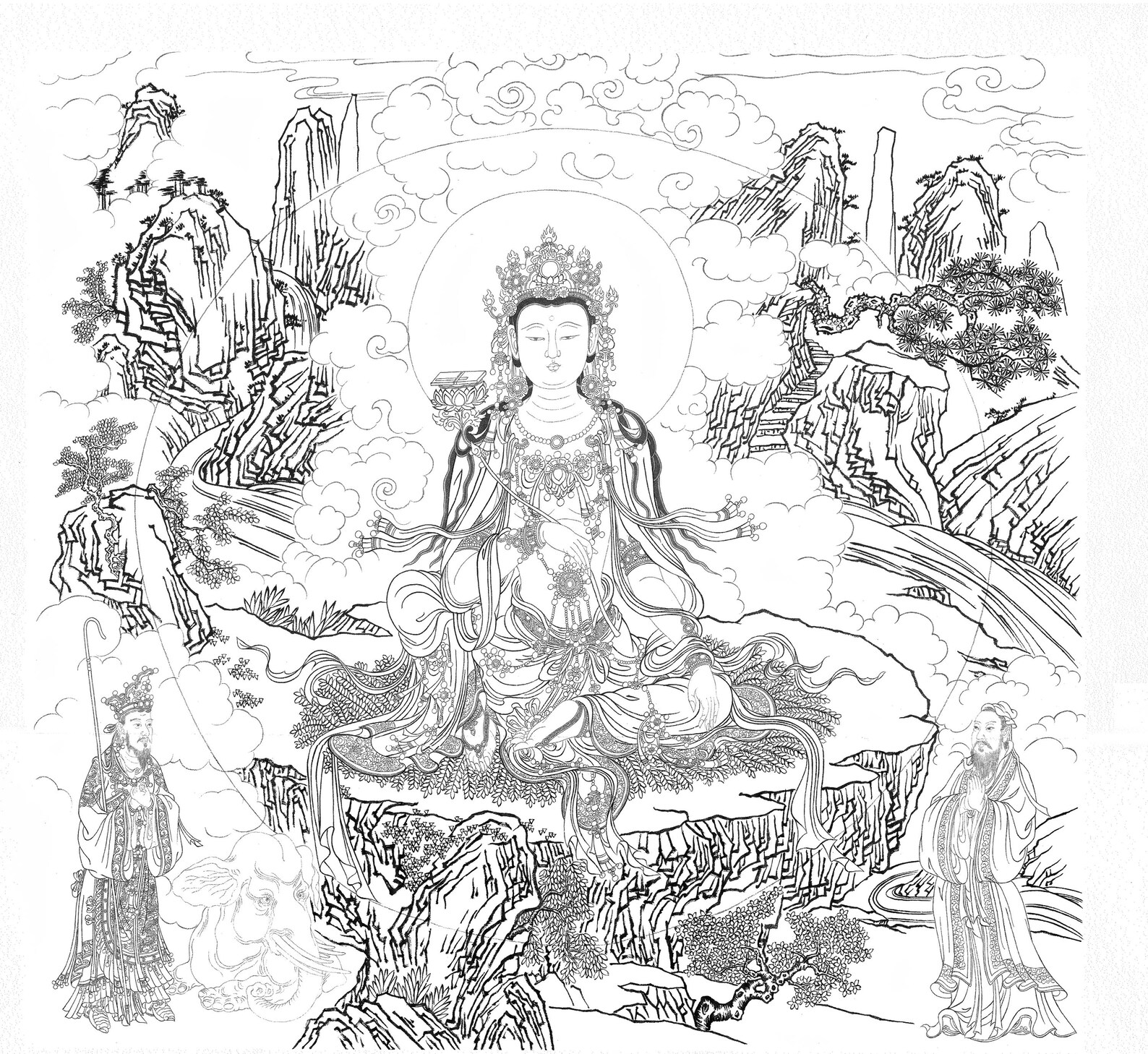 Chinese Printable Buddhist Bodhisattva Outline Drawing Templates ...