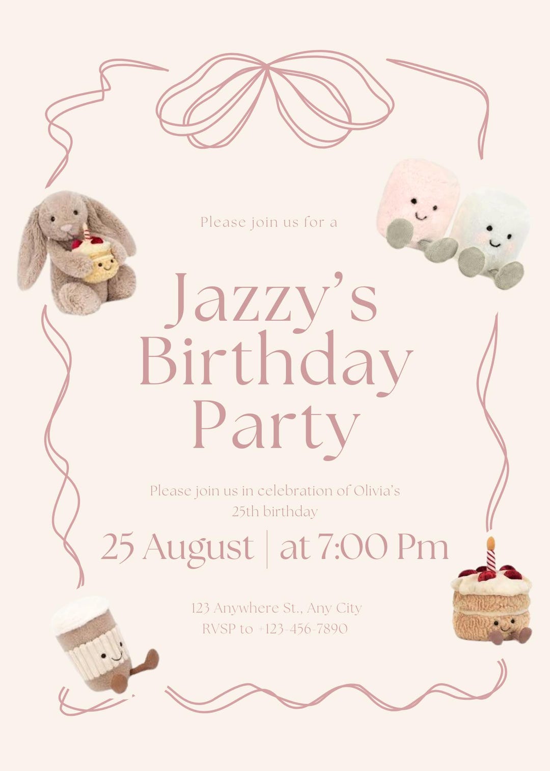 Jellycat Birthday Invitation - Canva Template - Digital Download - Etsy