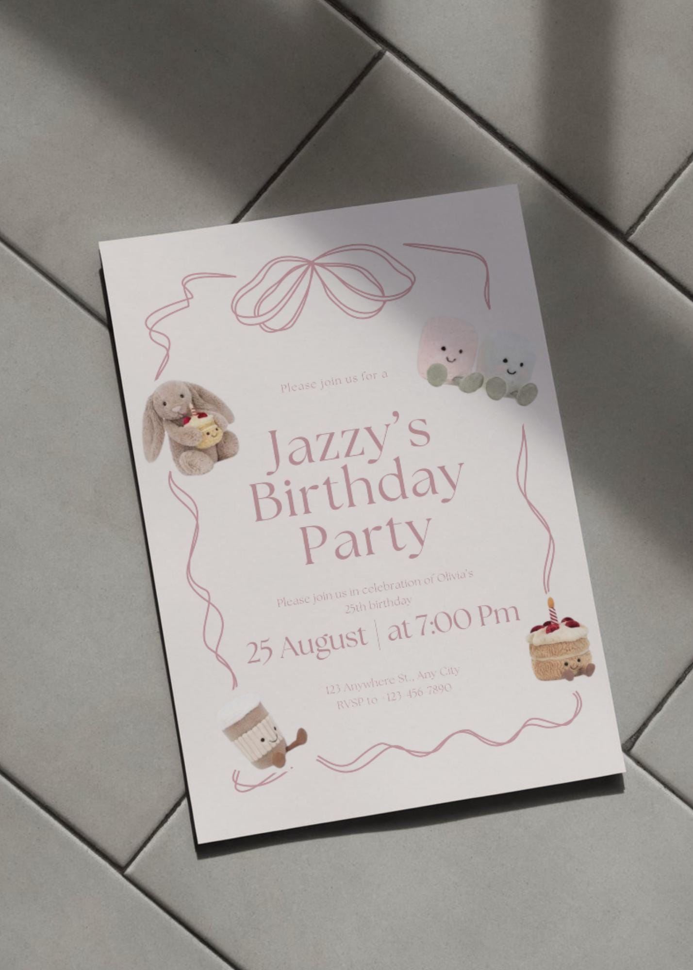 Jellycat Birthday Invitation - Canva Template - Digital Download - Etsy