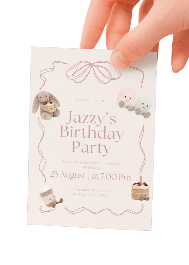 Jellycat Birthday Invitation - Canva Template - Digital Download - Etsy