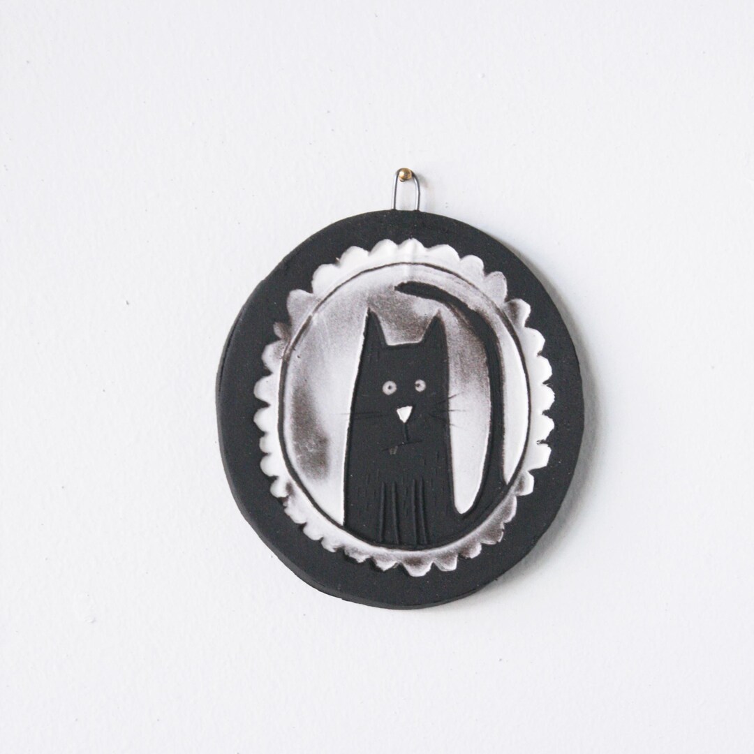 Black Cat Cameo / Cat Wall Art, Cat Cartoon, Funny Cat Wall Picture ...