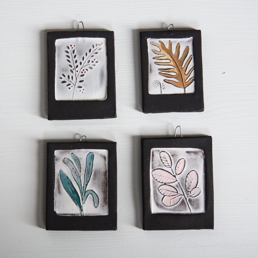 Botanical Wall Tile Collection, Set of 4 Miniature Plant Tiles, Made in ...