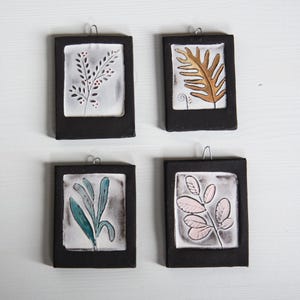 Botanical Wall Tile Collection, Set of 4 Miniature Plant Tiles, Made in ...