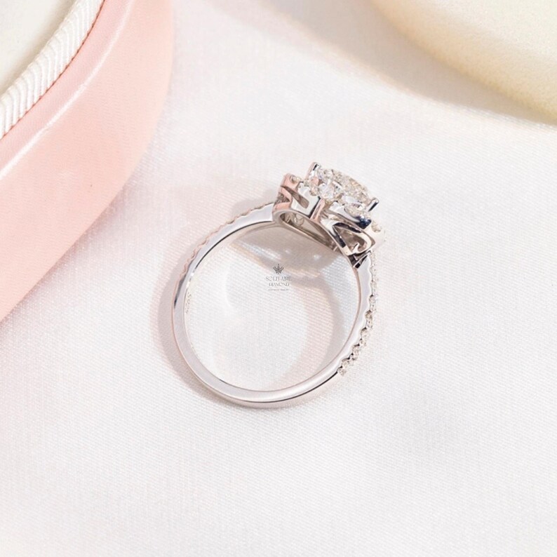 1.00ct Heart Lab Grown Diamond Ring | Halo Engagement Ring | Pave Band ...