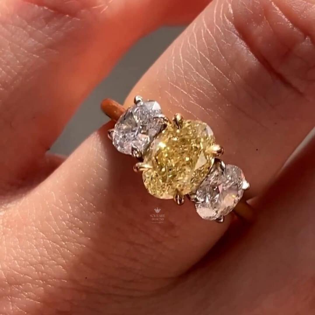 1.50 Carat Oval Canary Lab Diamond Ring | Two-tone Gold Trilogy ...