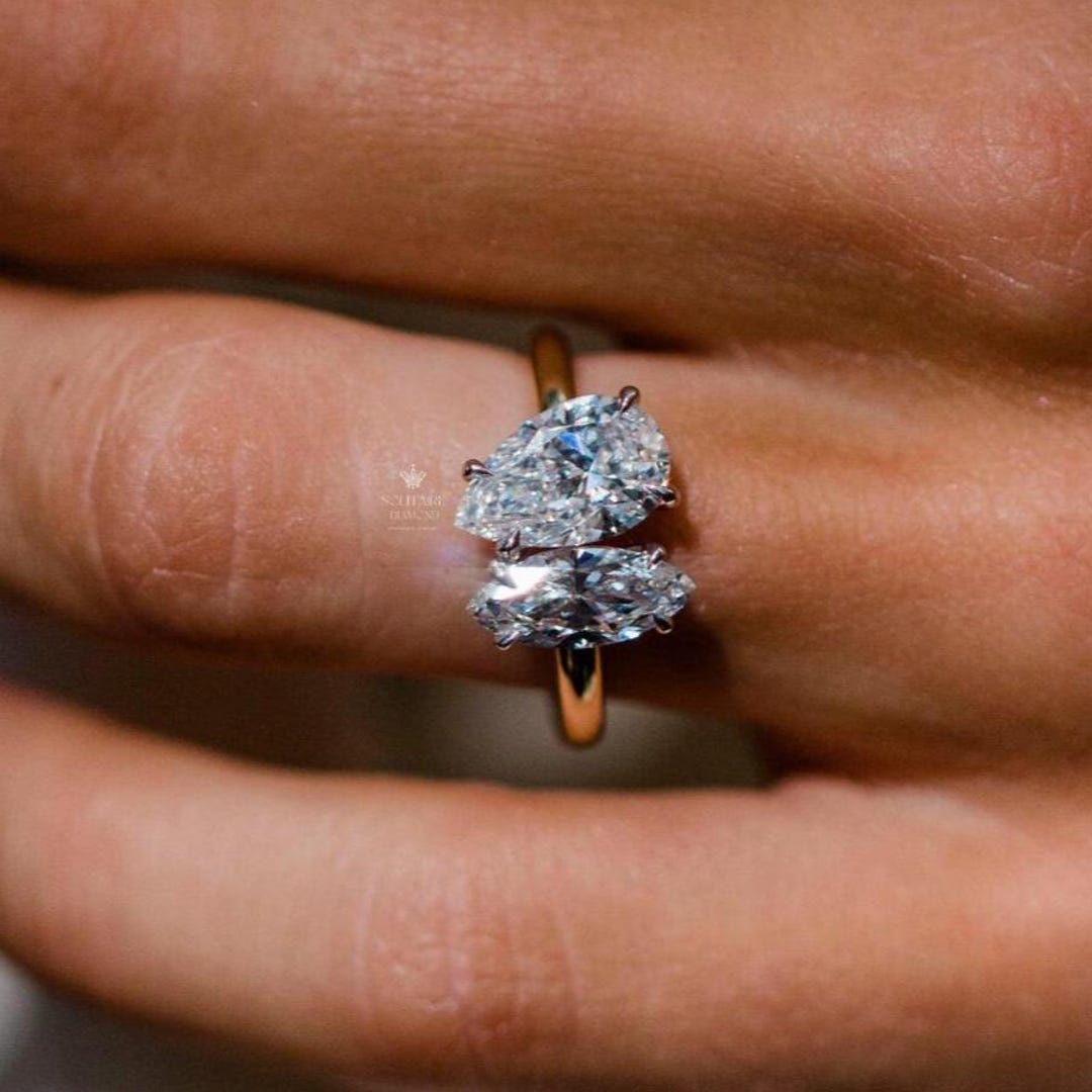 Toi Et Moi Lab Grown Diamond Ring | IGI Certified | Pear & Marquise, Two-tone Gold 2.25 CTW - Etsy