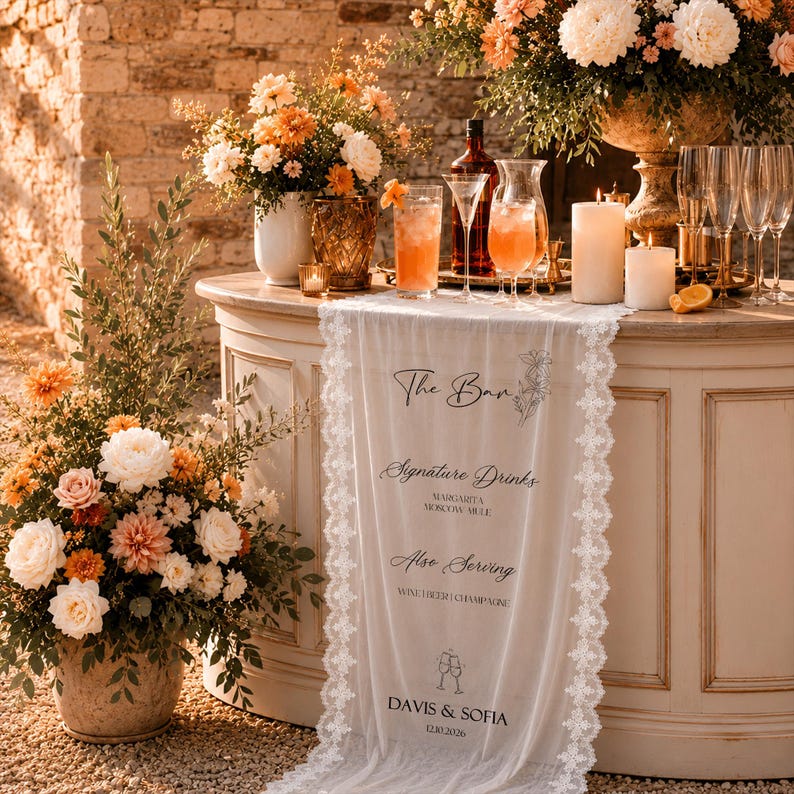 Personalized Lace Wedding Bar Sign, Wedding Lace Bar Banner, Signature ...