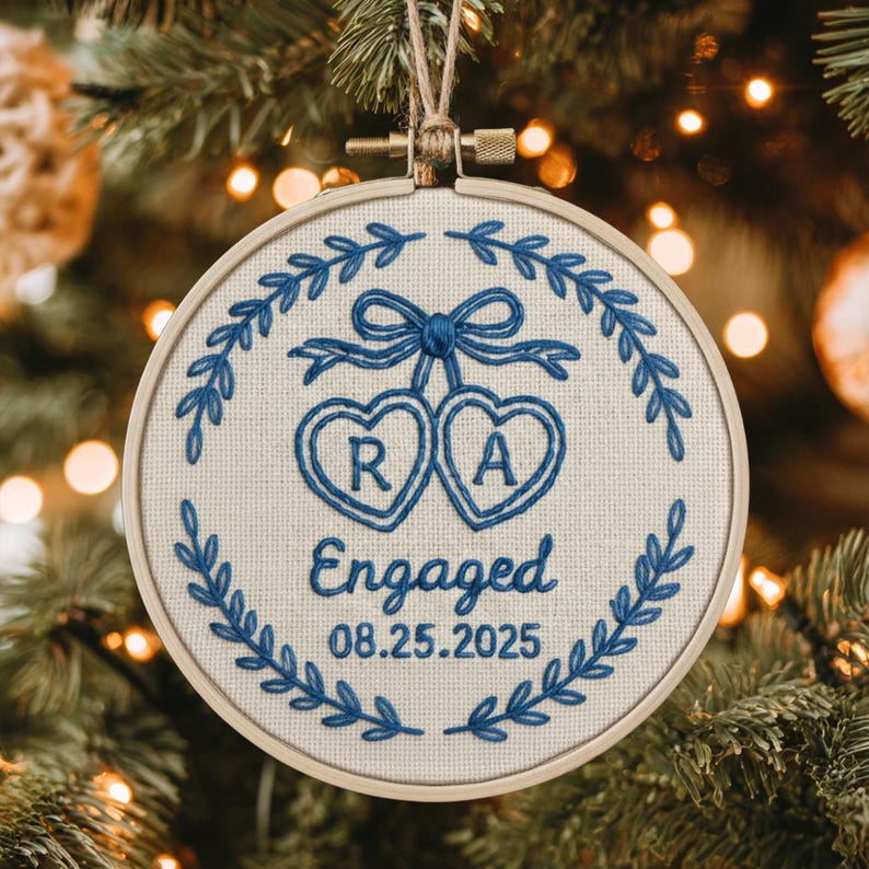 Personalized Embroidery Engagement Ornament, Chinoiserie Style Engaged ...