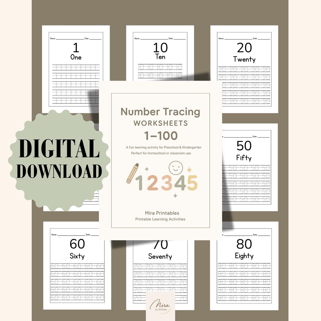 Printable Number Tracing 1-100, Number Writing Practice Worksheets ...