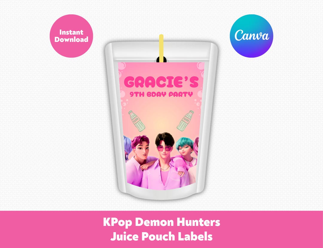 Editable Kpop Demon Hunters Juice Pouch Labels | Saja Boys Kids ...