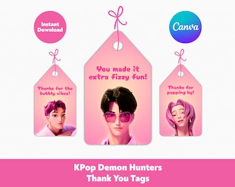 Editable Kpop Demon Hunters Thank You Tags | HUNTR/X Kids Birthday ...