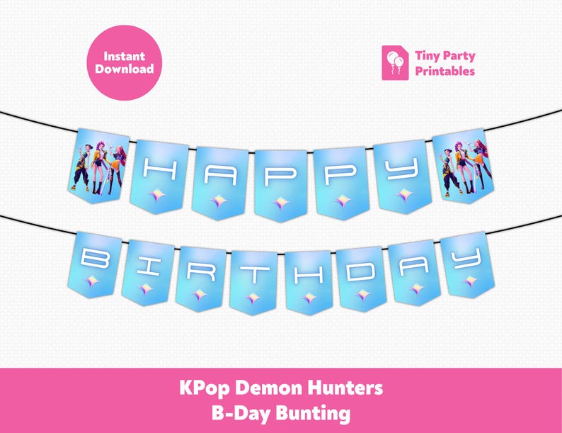 Printable Kpop Demon Hunters Birthday Bunting Banner | HUNTR/X Kids ...