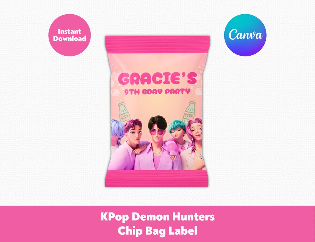Editable Kpop Demon Hunters Chip Bag Label | Saja Boys Kids Birthday ...