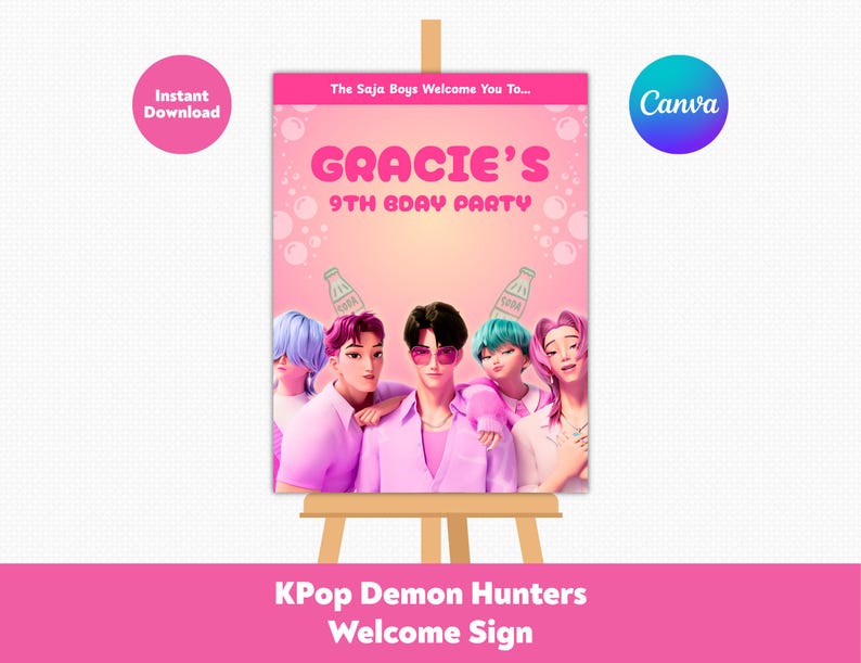 Editable Kpop Demon Hunters Birthday Party Welcome Sign | Saja Boys ...