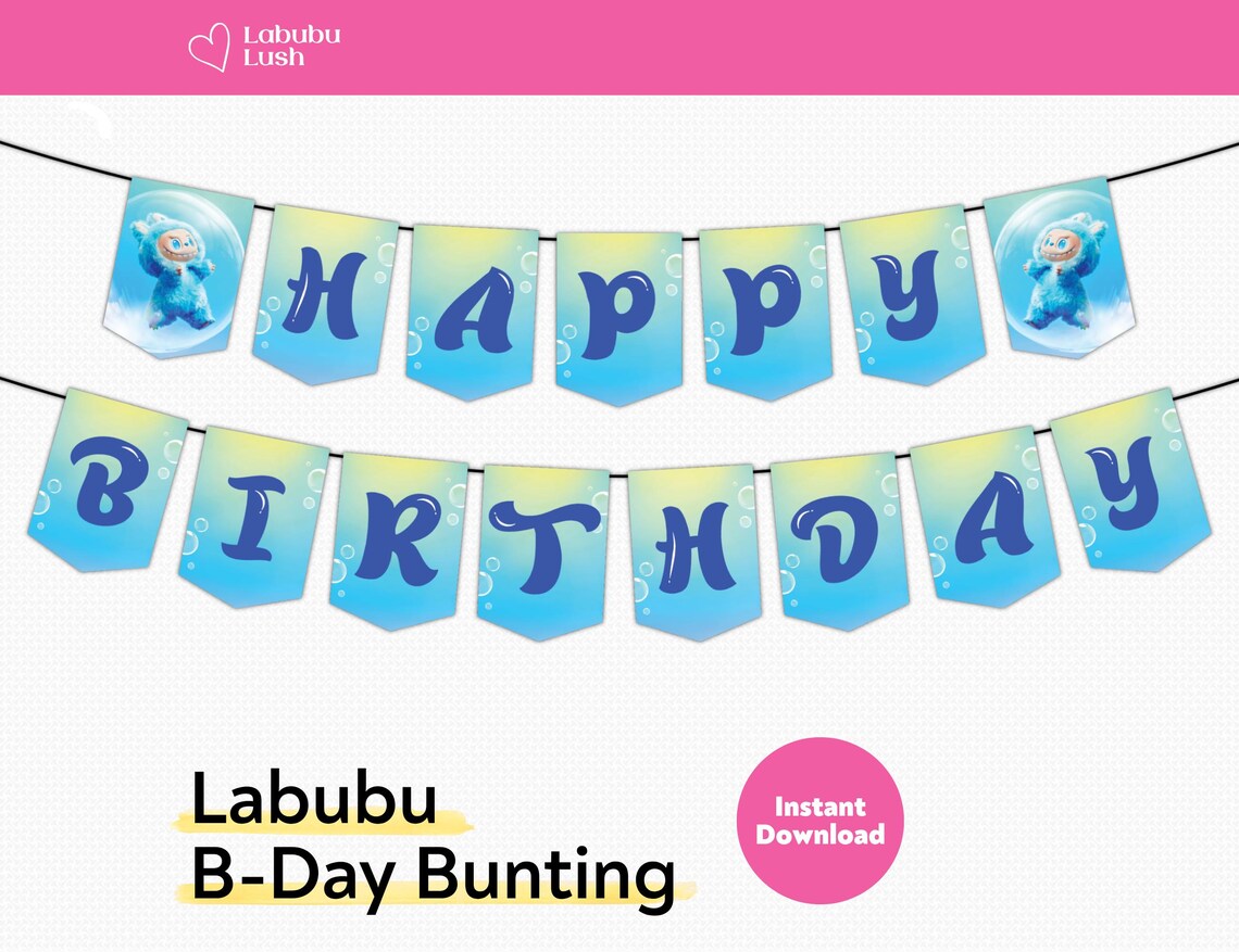 Labubu Printable Birthday Bunting Banner | Labubu Birthday Party ...