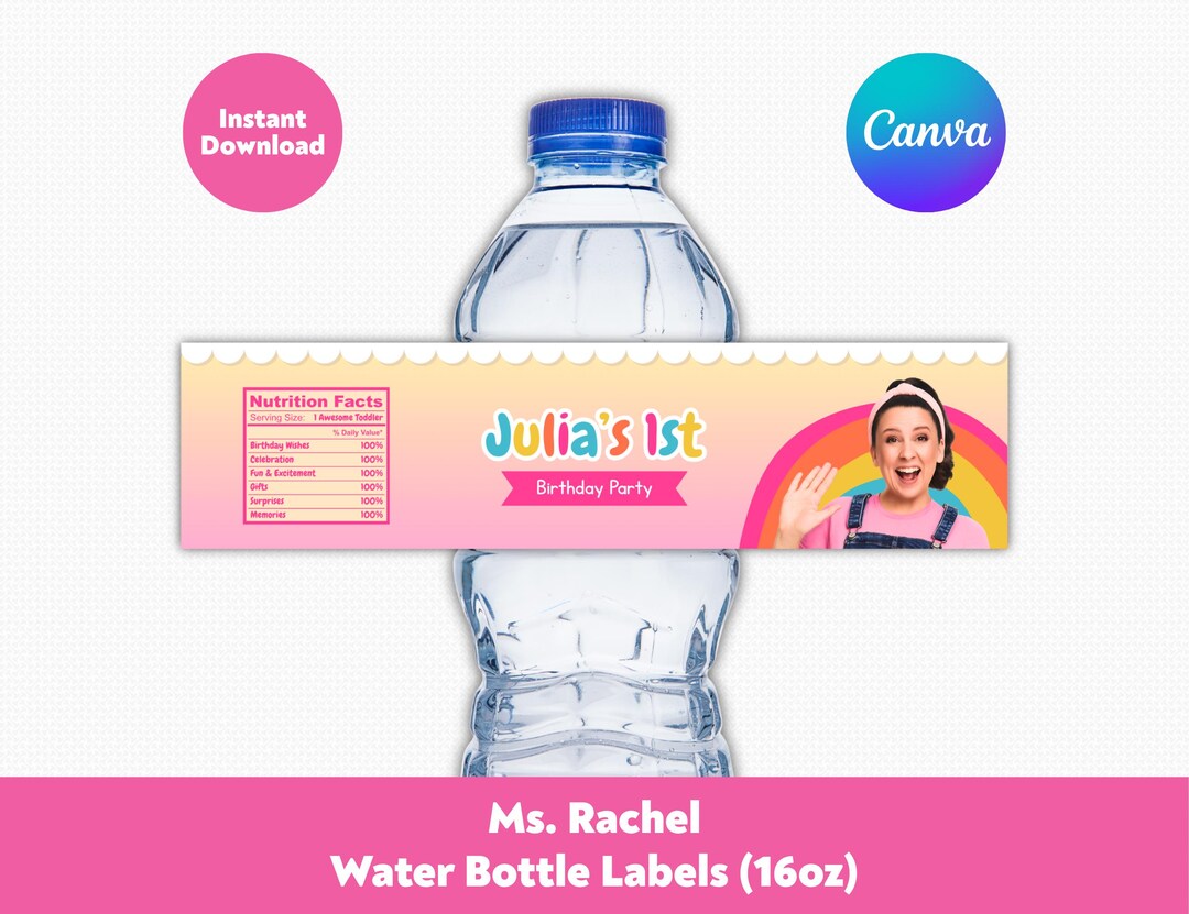 Editable Ms. Rachel Water Bottle Labels | Miss Rachel Birthday Kids ...
