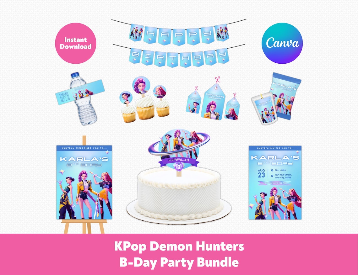 Editable Kpop Demon Hunters Birthday Party Decorations Bundle | HUNTR/X ...