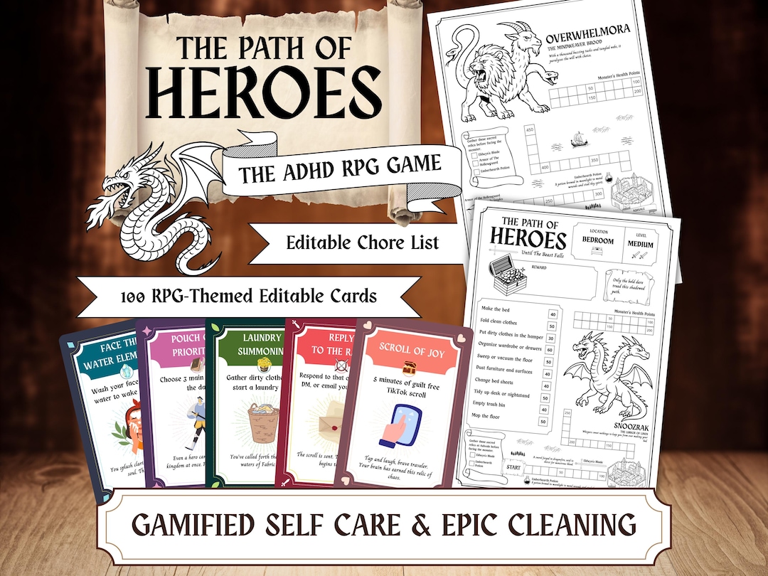 Editable ADHD Cleaning Game: RPG Chore Card Decks & Planner (digital ...