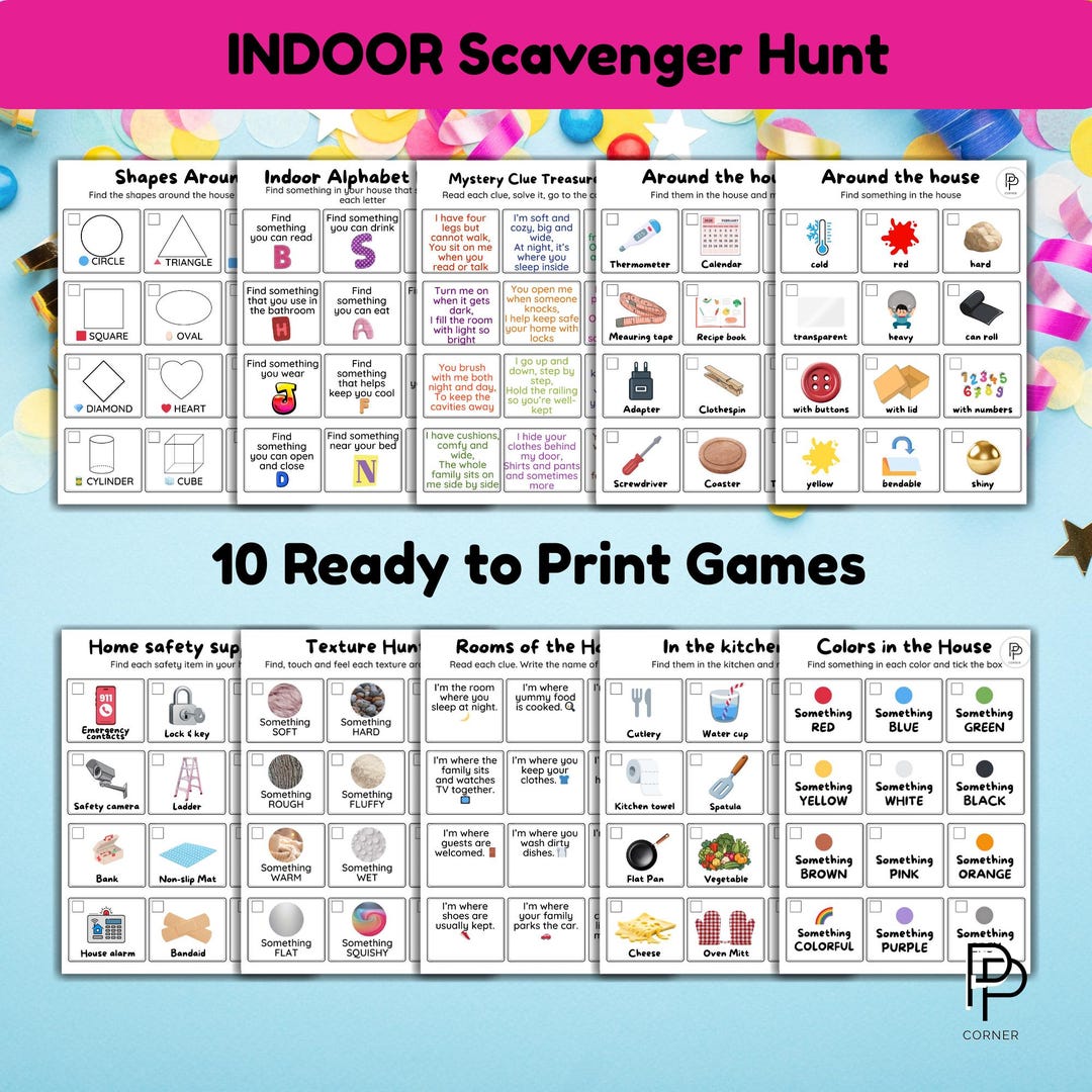 Indoor Scavenger House Hunt for Kids Printable Bundle, Around the House ...