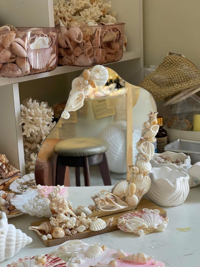 Handmade Seashell Table Mirror – Ocean-inspired Vanity Decor With ...