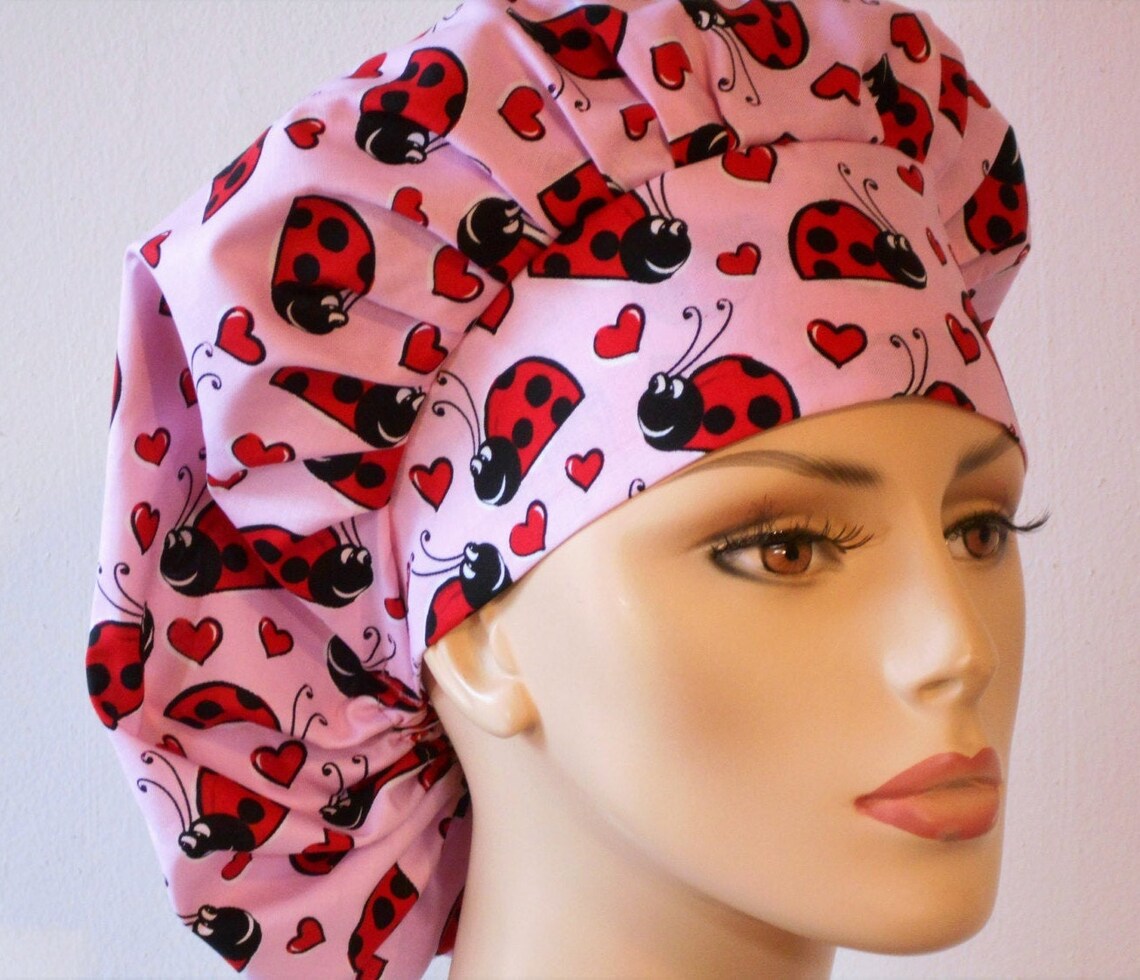 Scrub Hats/happy Ladybugs on Pink/medical Bouffant Scrub | Etsy