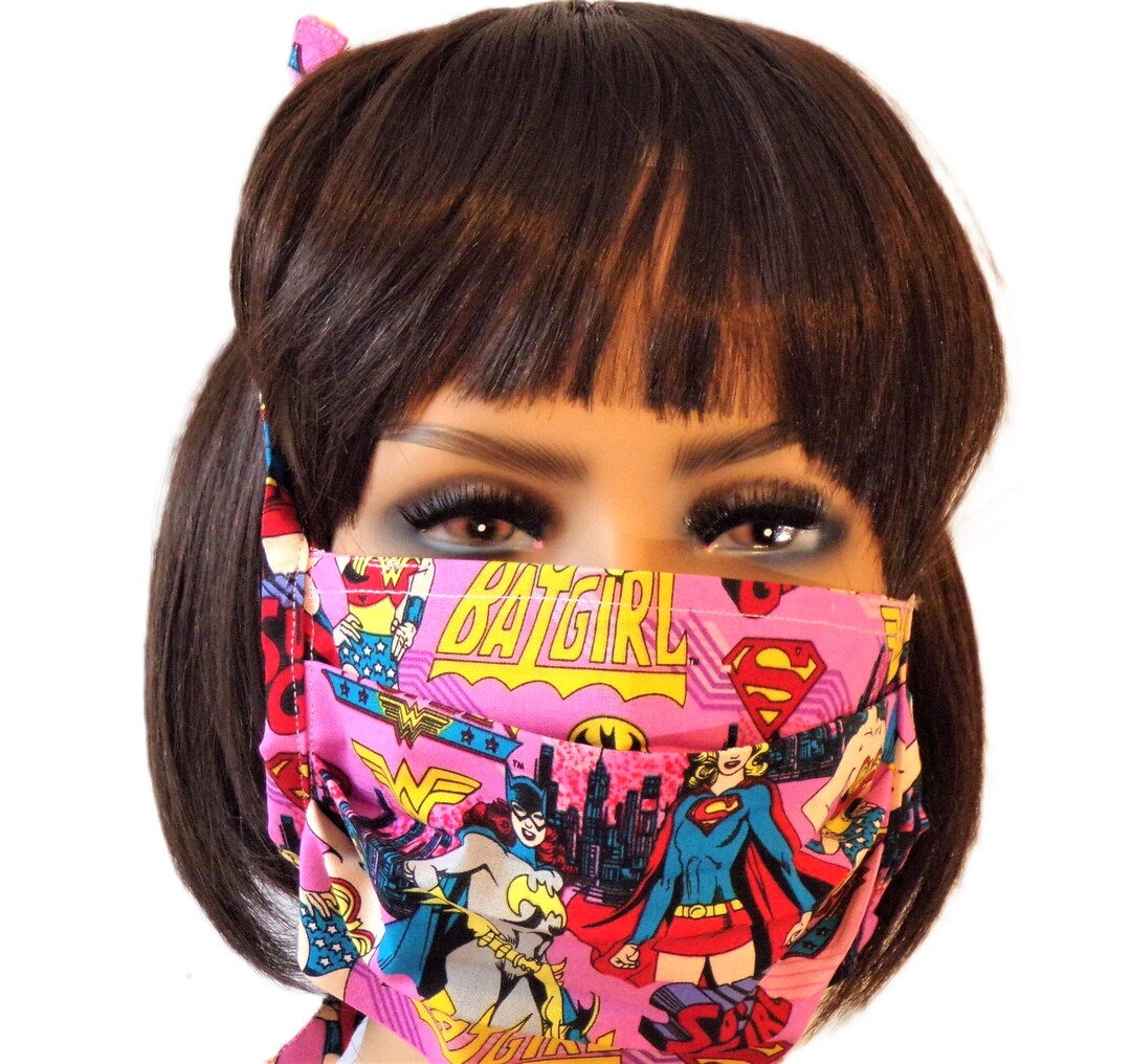 Face Mask With Ties Wonder Woman Fabric-adult-folded Fabric Mask-cotton ...