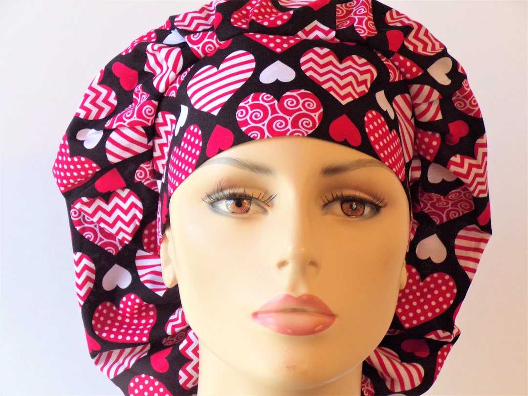 Scrub Caps-red Hearts-bouffant Surgical Scrub Hat-red Heart-valentines ...