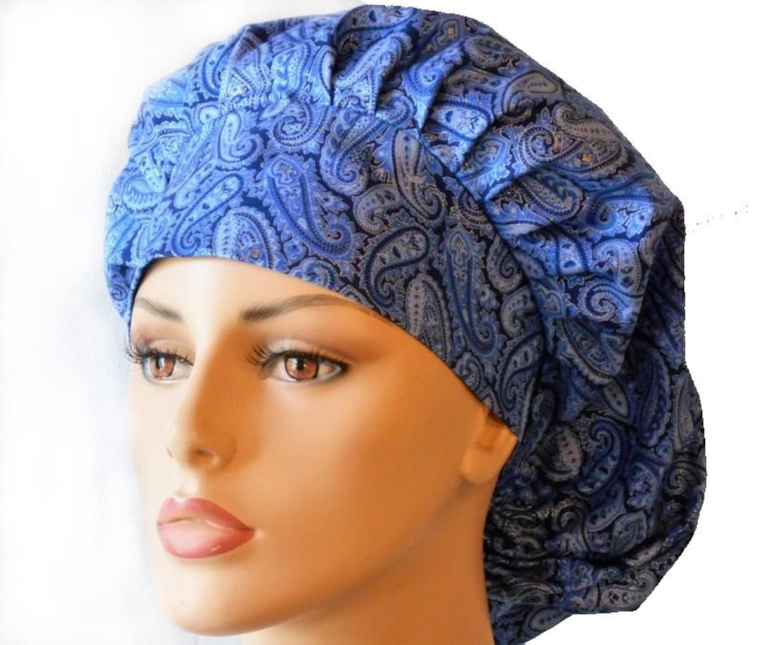 Scrub Hats Blue Paisley- Shimmering Shades of Blue Scrub Hat-womens ...