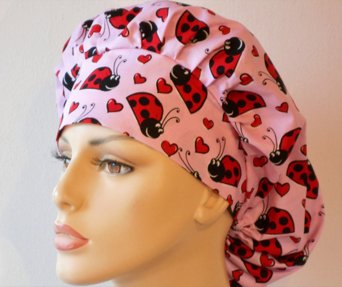 Scrub Hats/happy Ladybugs on Pink/medical Bouffant Scrub | Etsy