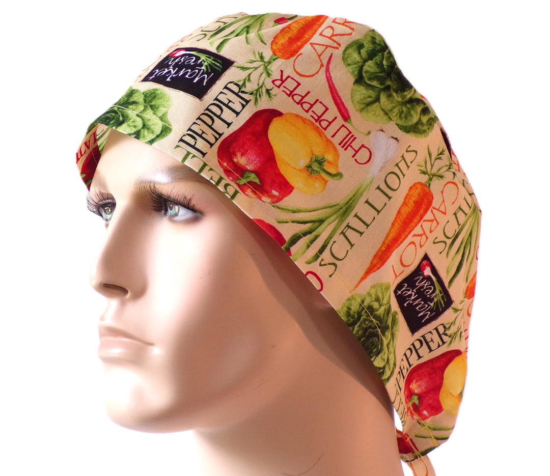 Scrub Hats/eat Your Veggies Chefs Men's Tie Backscrub Hat/surgical ...