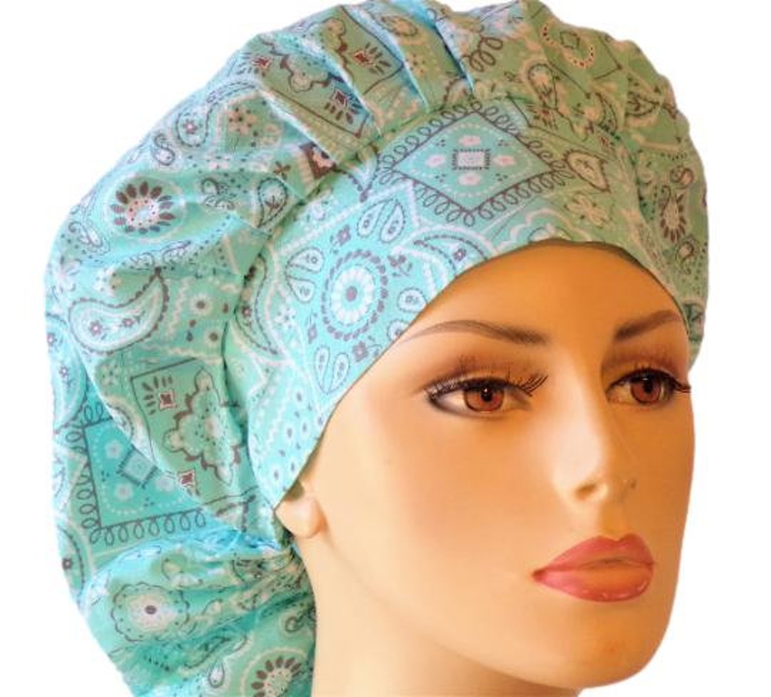 Turquoise Bandana Swirls Scrub Caps/bouffant Scrub Hats/medical Hat ...