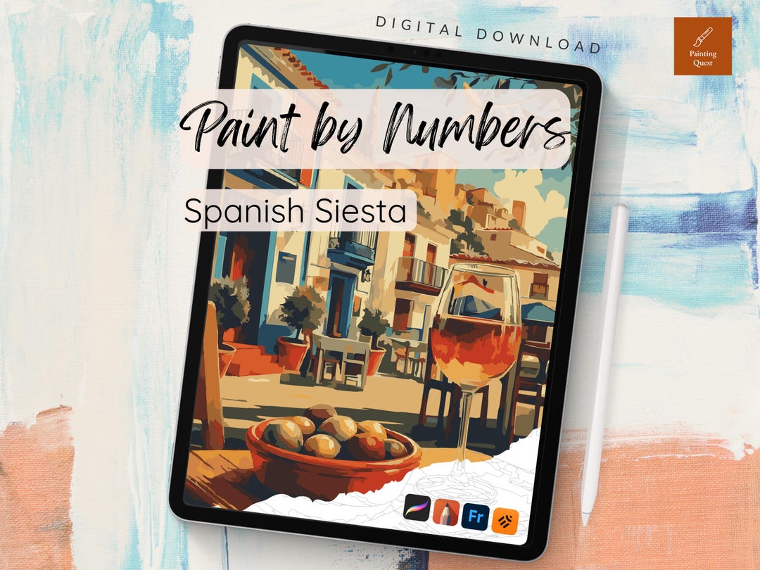 Spanish Siesta - Paint by Number Kit Procreate Coloring Page for Adults ...