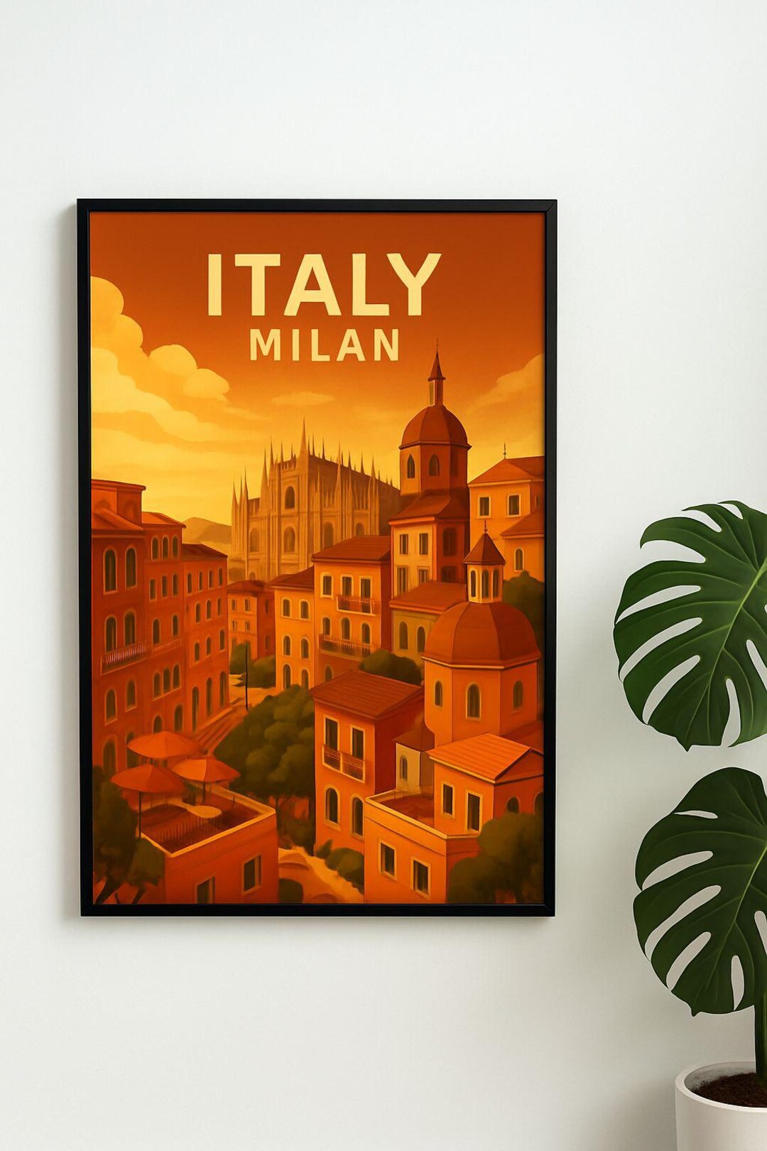 Milan Italy Travel Poster – Vintage Style Wall Art, Duomo Di Milano ...
