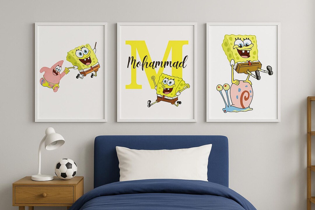 Personalized Spongebob A4 Print: Kids Room Decor (unframed) Set of 3 - Etsy