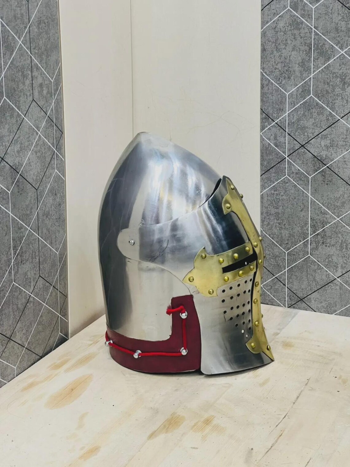 Medieval Bascinet Helmet – Crusader-style Knight Helmet – Brass Cross ...