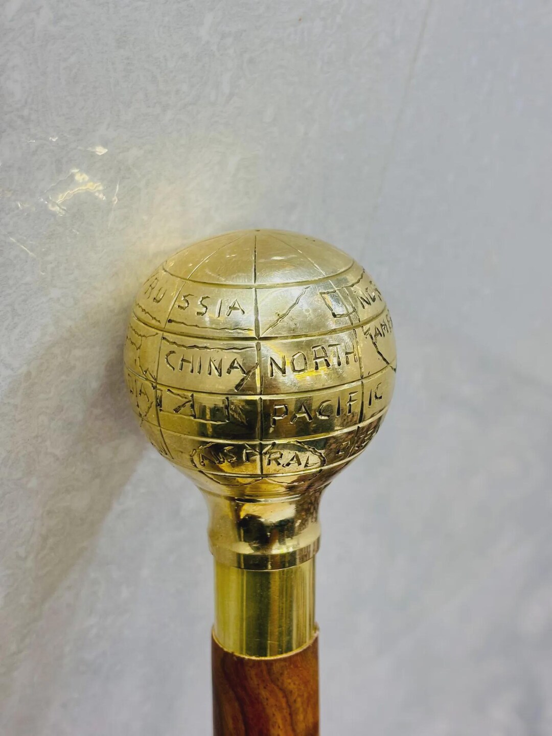 Solid Brass Nautical Wooden Cane World Globe Vintage Walking Stick With ...