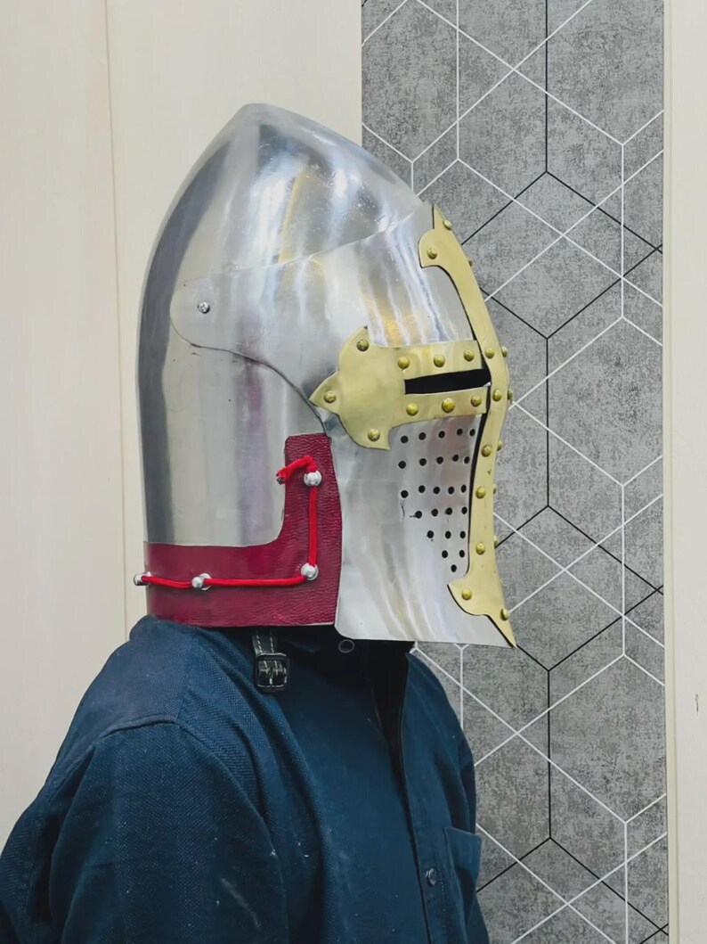 Medieval Bascinet Helmet – Crusader-style Knight Helmet – Brass Cross ...