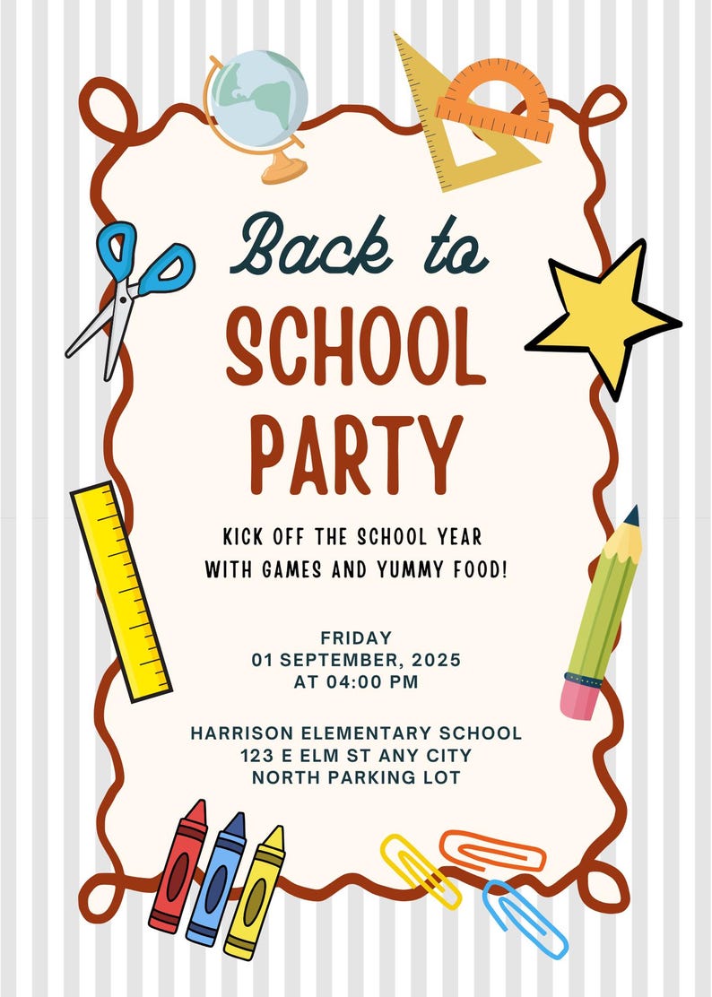 Back to School Invitation Printable, School Party Editable Template ...