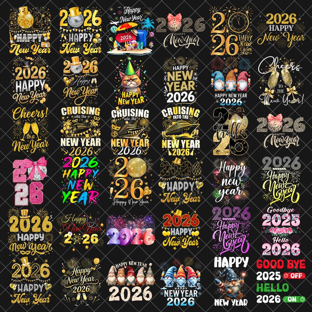 Feliz Año Nuevo 2026 PNG Bundle, Adiós 2025 PNG, Hola 2026 PNG, Diseño ...