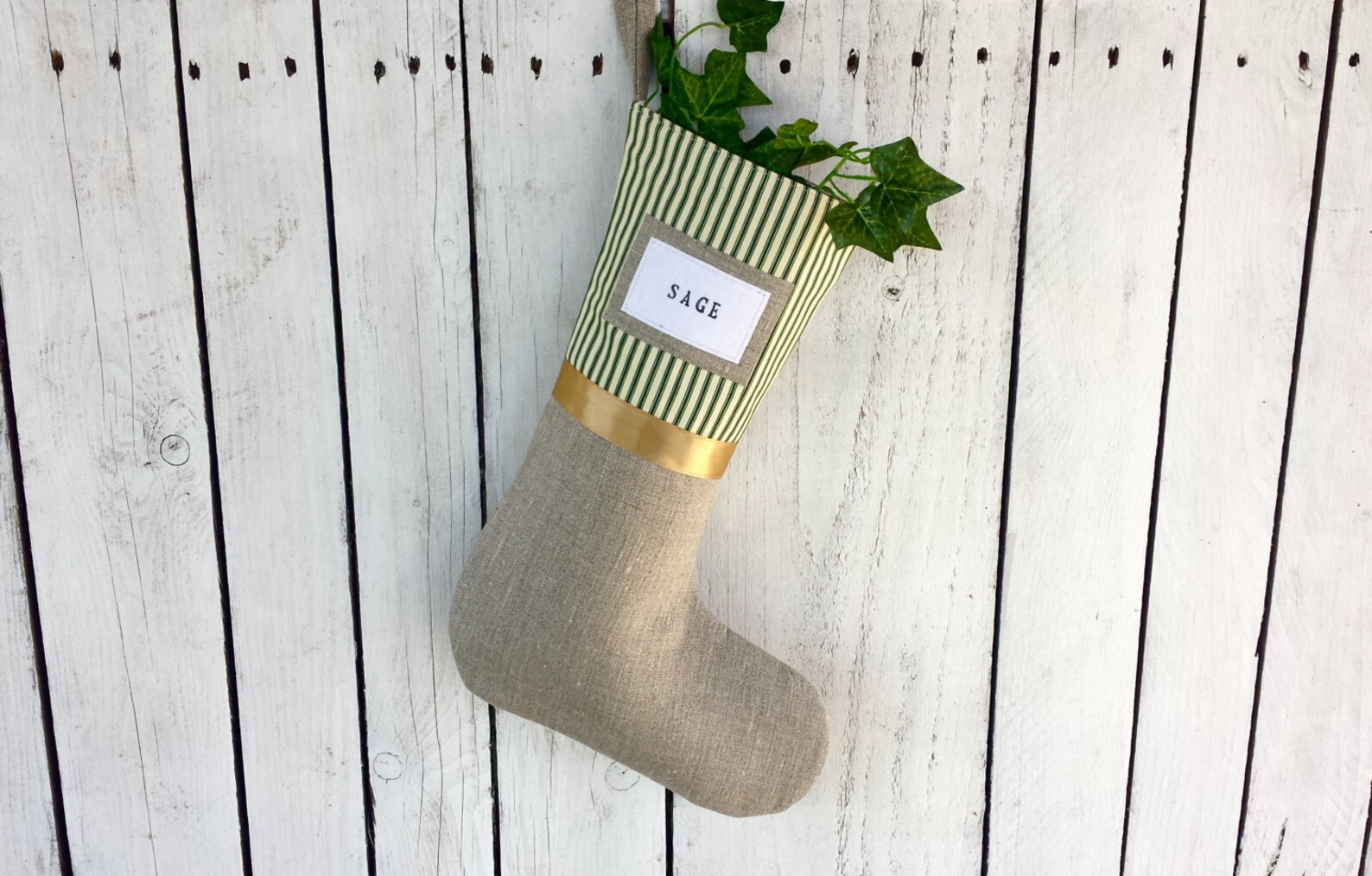 Green Striped Christmas Stocking Personalized Stocking Linen - Etsy