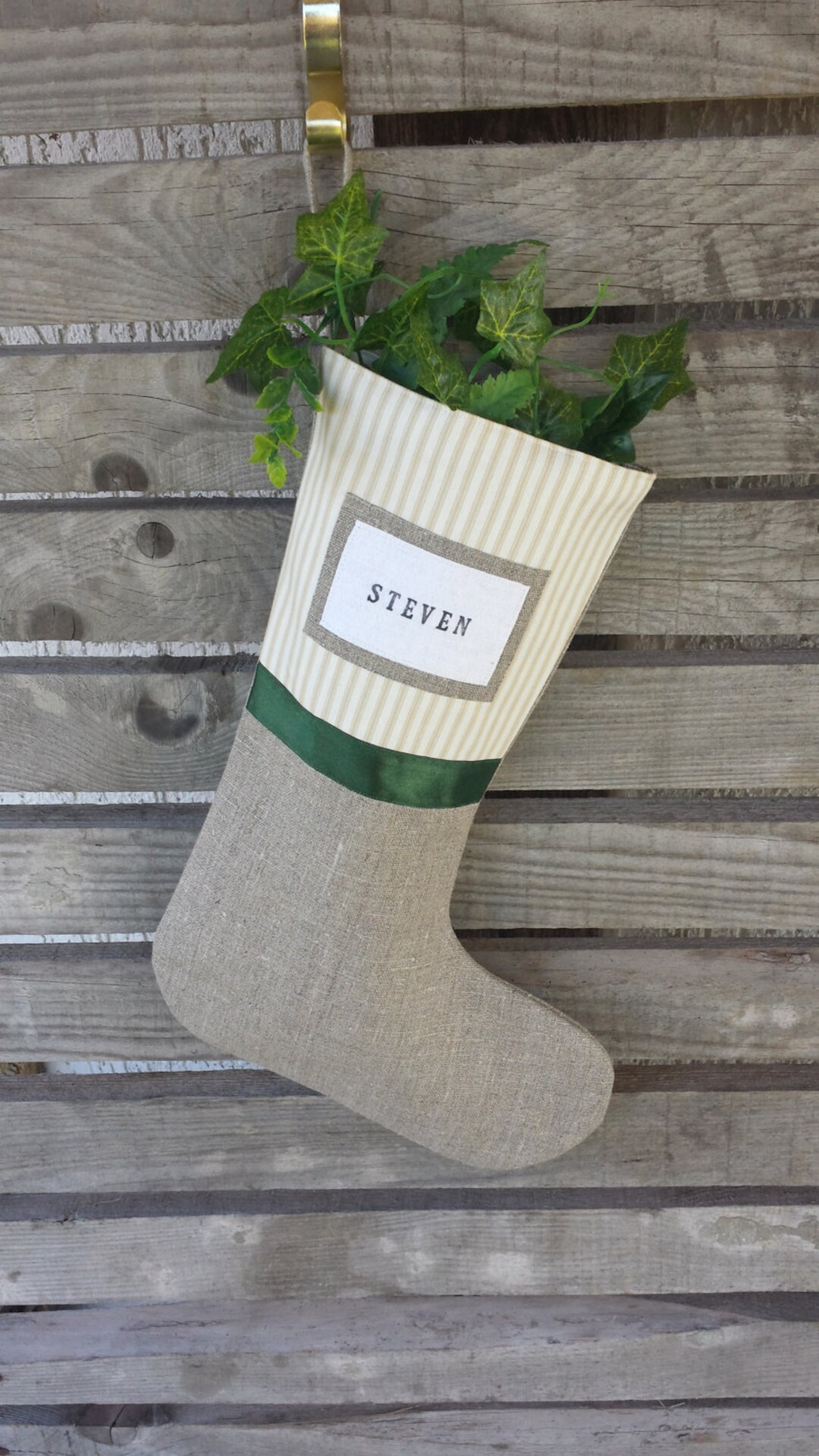 Striped Christmas Stocking, Personalized Stocking, Linen Stocking ...