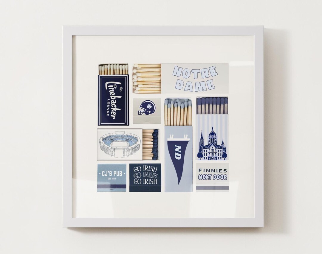 University of Notre Dame Light Blue Matchbook Art Print - Room Decor ...