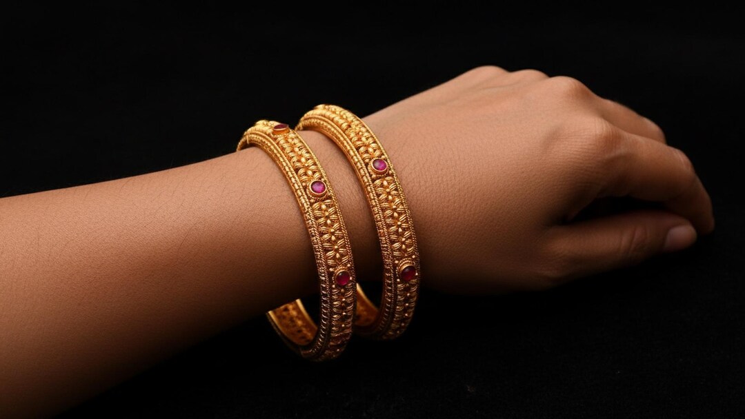 Miracle Jewels by MJ Handmade Matte Gold Plated Bangles, Set of 2 - Etsy
