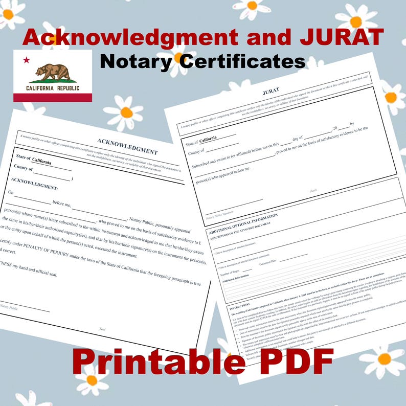 California Notary Acknowledgement and Jurat Certificates - Etsy