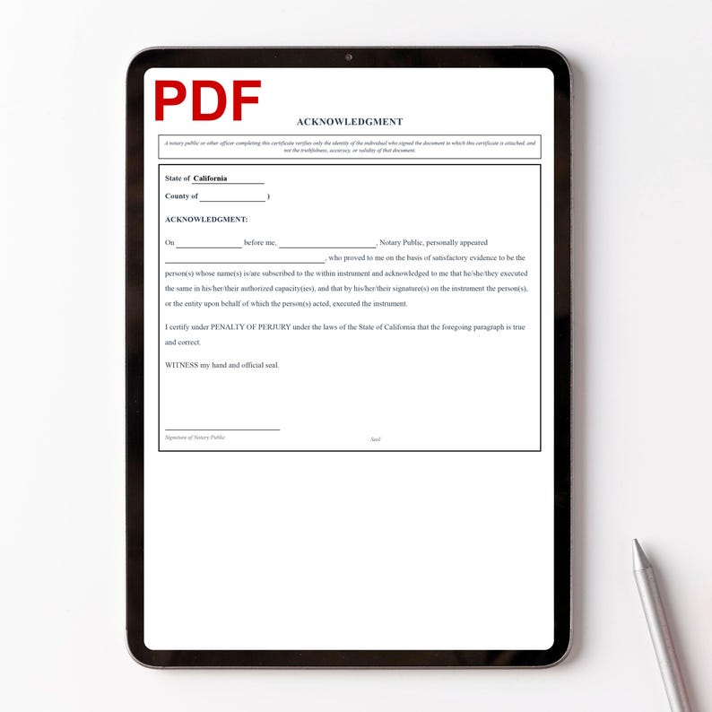 California Notary Acknowledgment Form | Fillable HTML | Instant Download - Etsy